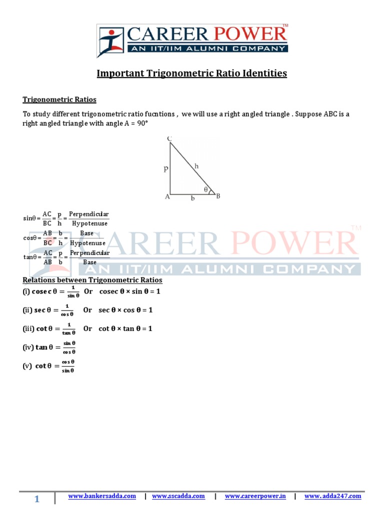 Important Trigonometry Notes | PDF | Trigonometric Functions | Trigonometry