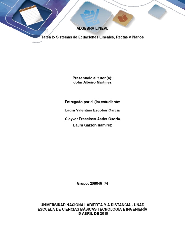 Tarea2 Algebra Lineal | PDF | Sistema de ecuaciones lineales | Ecuaciones