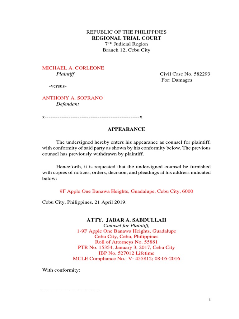 B. Notice of Appearance of Counsel | PDF