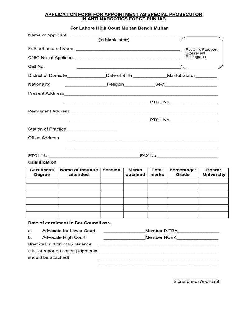 Application Form For SPP | PDF | Advocate | Courts