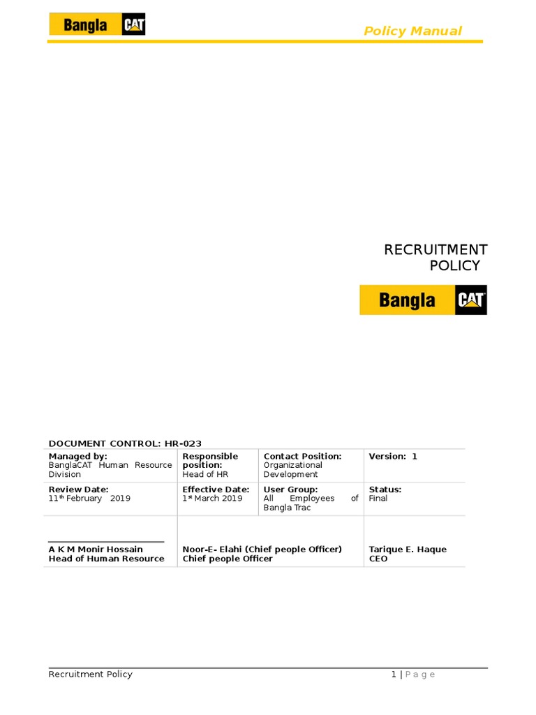 Recruitment Policy V2 | PDF | Recruitment | Human Resource Management