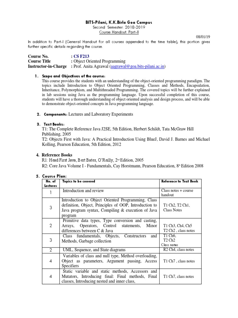 BITS-Pilani, K.K.Birla Goa Campus | PDF | Class (Computer Programming ...