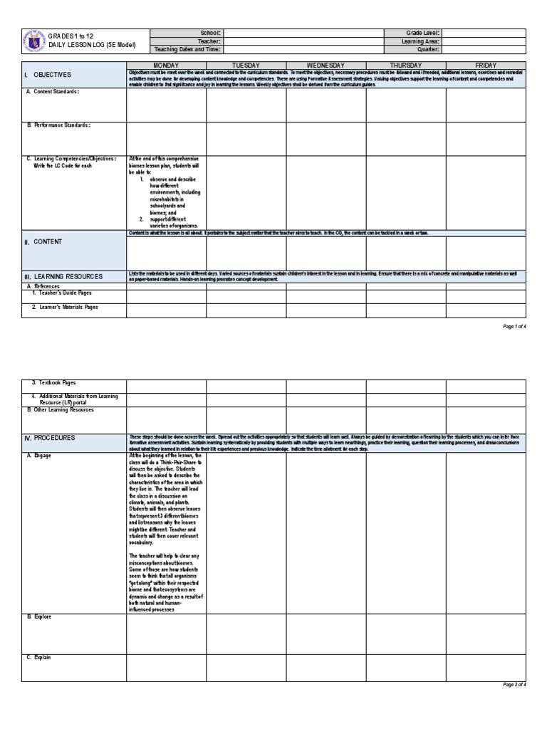 Comprehensive Weekly Lesson Plan on Biomes Using the 5E Instructional ...