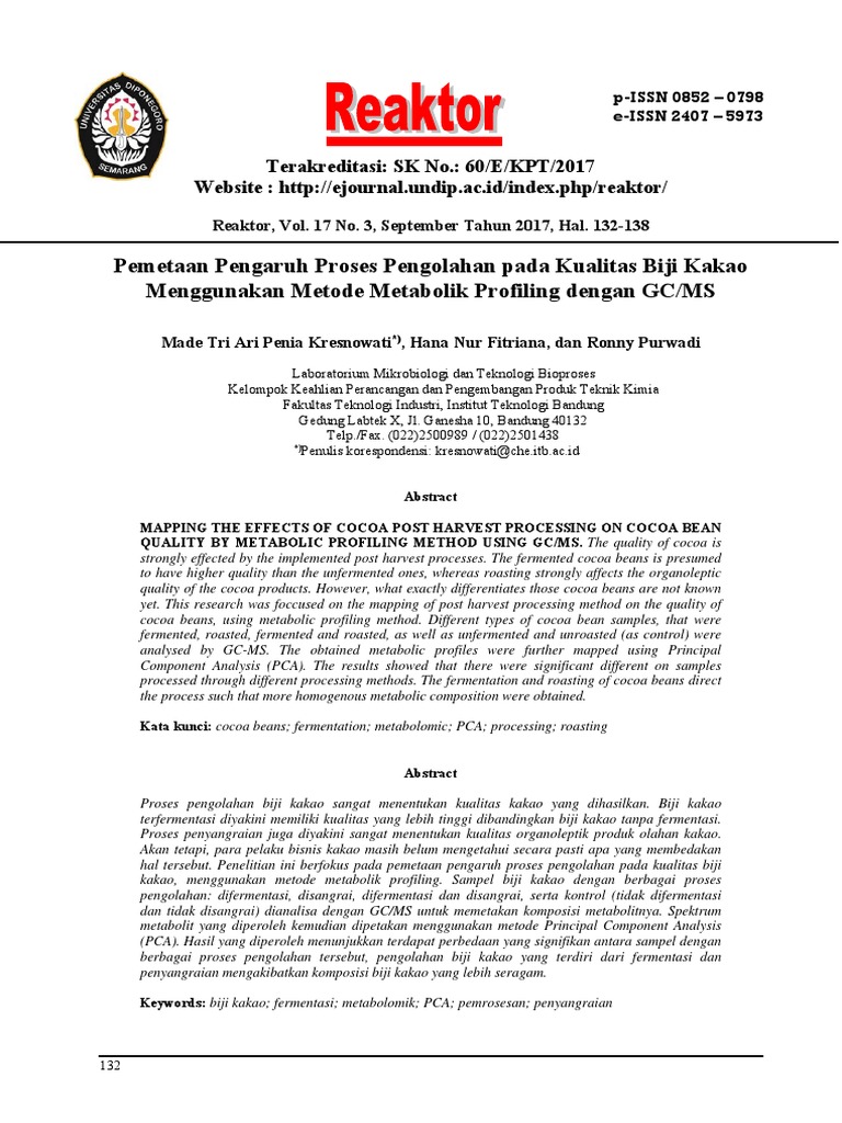 Pemetaan Pengaruh Proses Pengolahan Pada Kualitas Biji Kakao Menggunakan Metode Metabolik ...