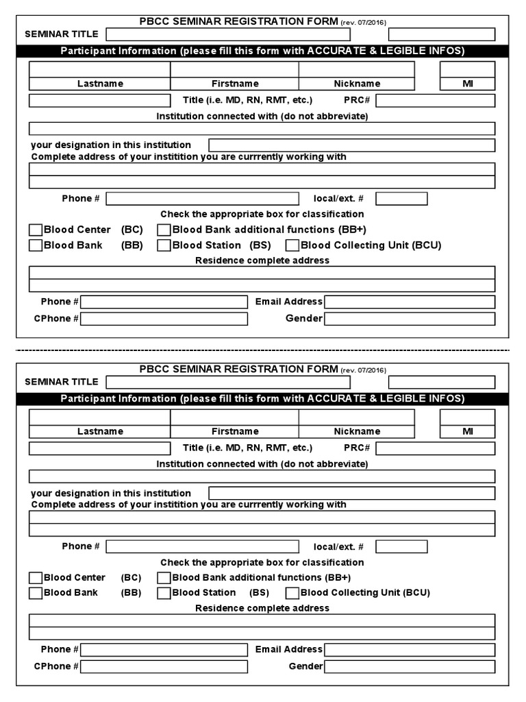 PBCC Seminar Registration Form | PDF