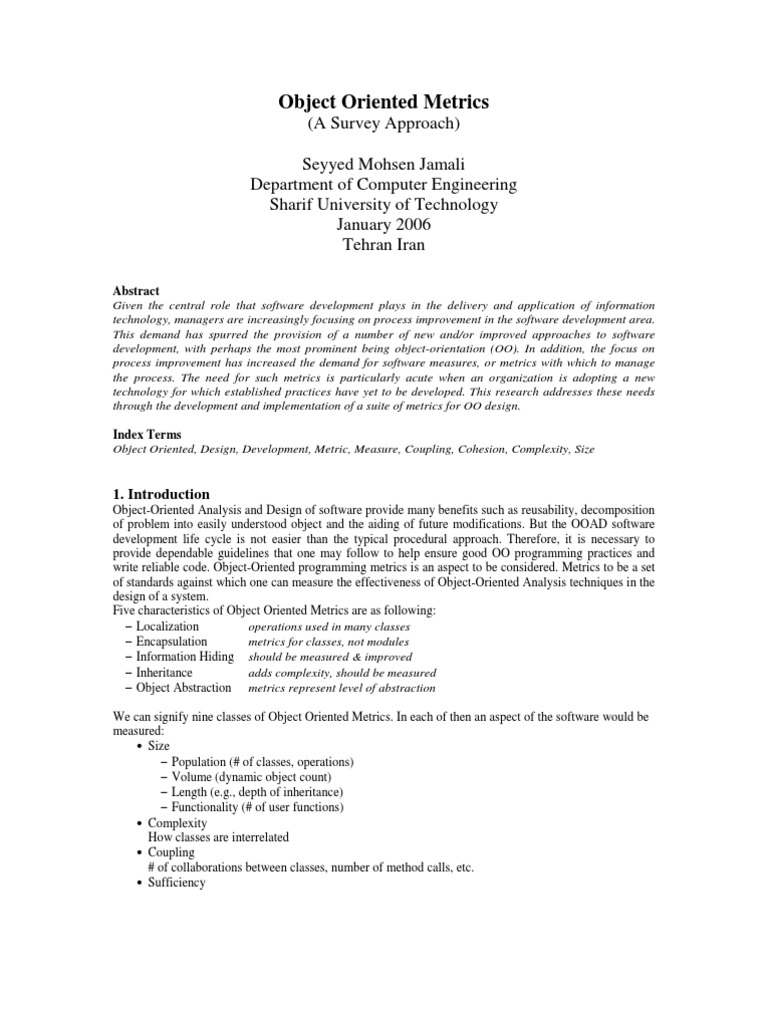 Object Oriented Metrics | PDF | Class (Computer Programming) | Object Oriented Programming