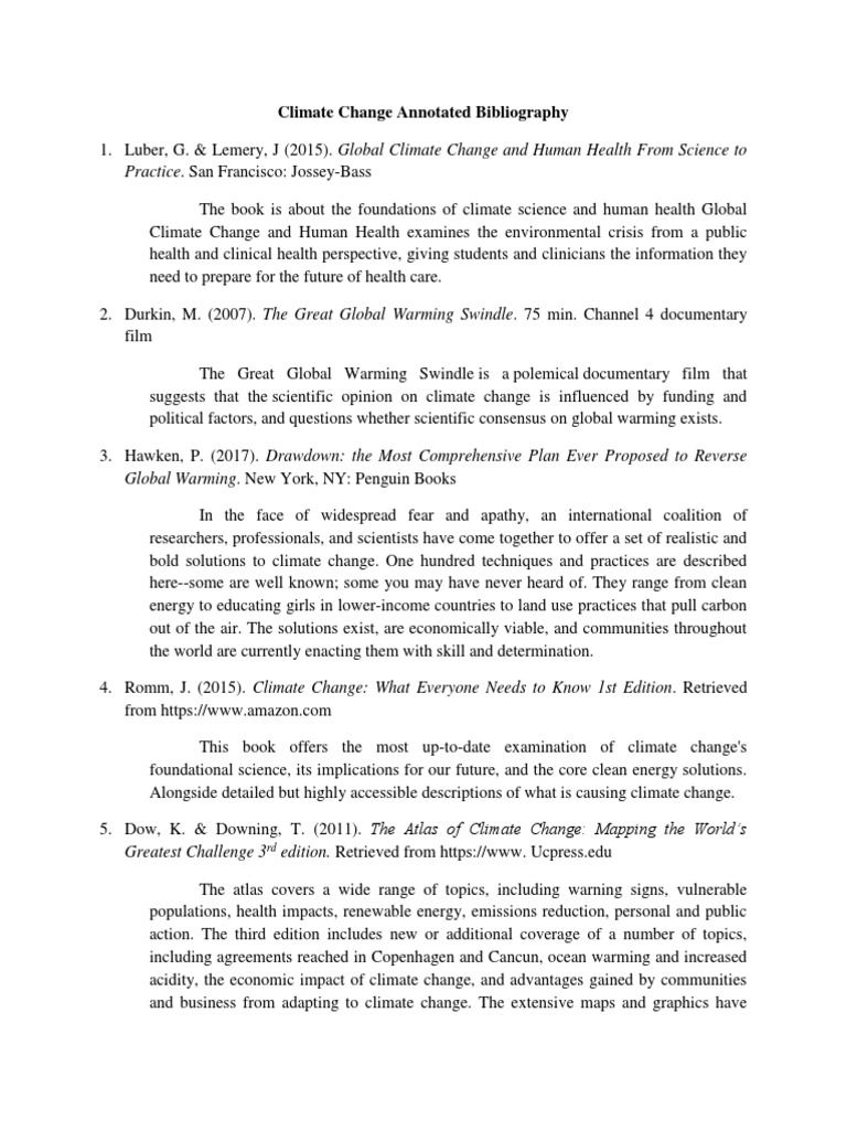 Climate Change Annotated Bibliography | PDF | Global Warming | Effects ...