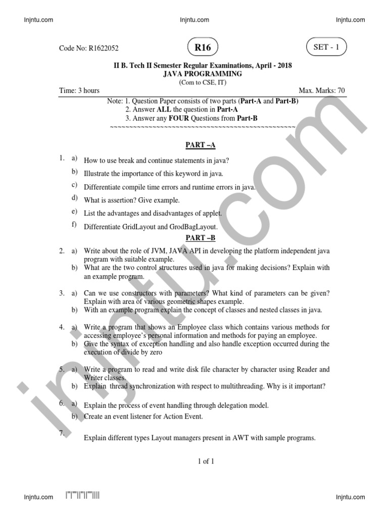 Ii B Tech Ii Semester Regular Examinations April 2018 Java Programming Pdf Java 