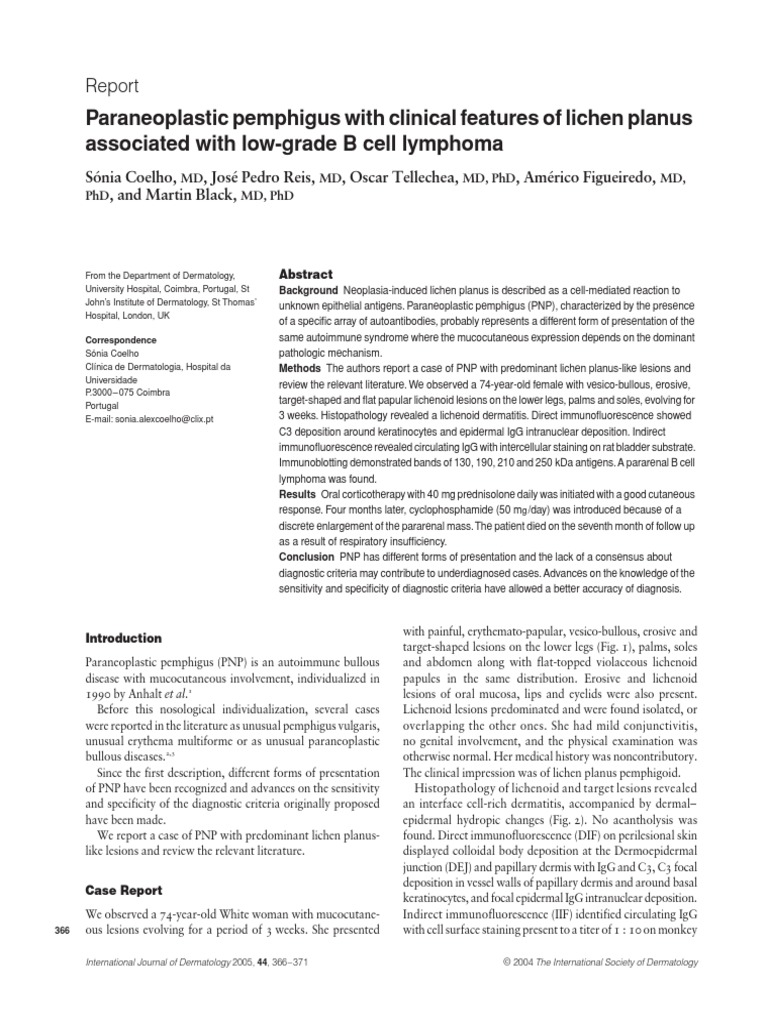 Paraneoplastic Pemphigus With Clinical Features of Lichen Planus ...