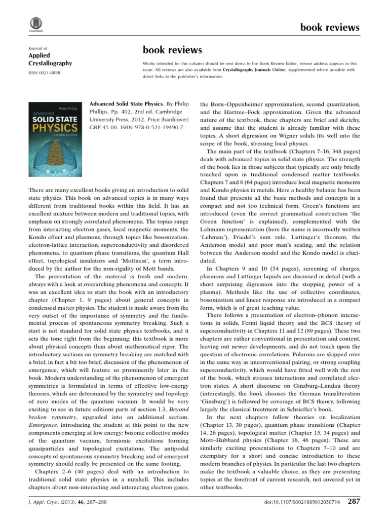 Advanced Solid State Physics by Philip Phillips PP | PDF | Phases Of ...