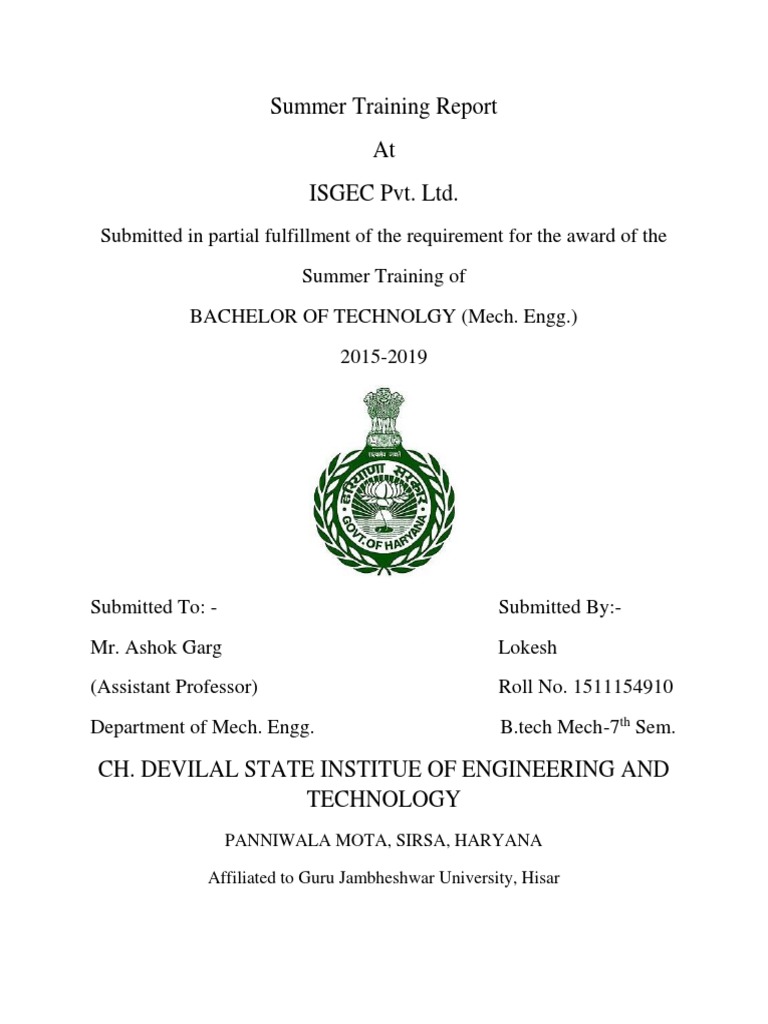 ISGEC Summer Training Report | PDF | Applied And Interdisciplinary Physics | Metals