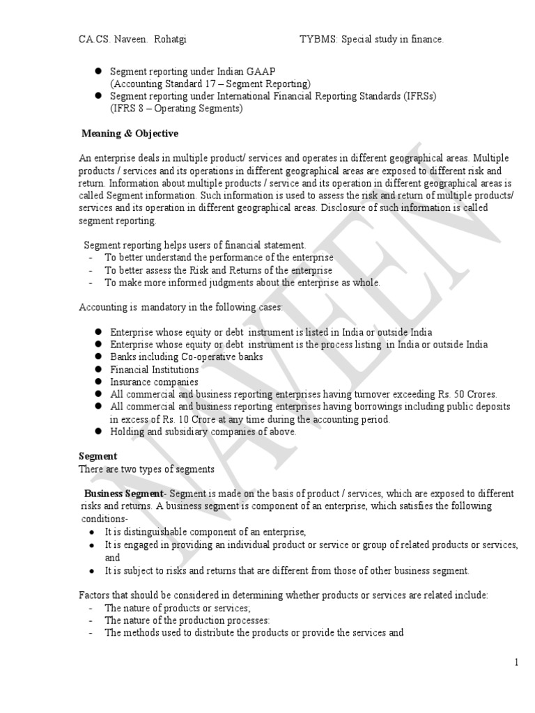 Segment Reporting Under Indian GAAP and IFRS: An Overview | PDF ...