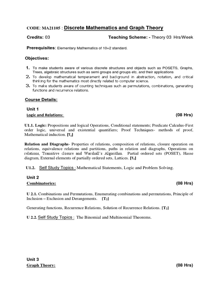 Discrete Mathematics and Graph Theory: Teaching Scheme: - Theory 03 Hrs ...