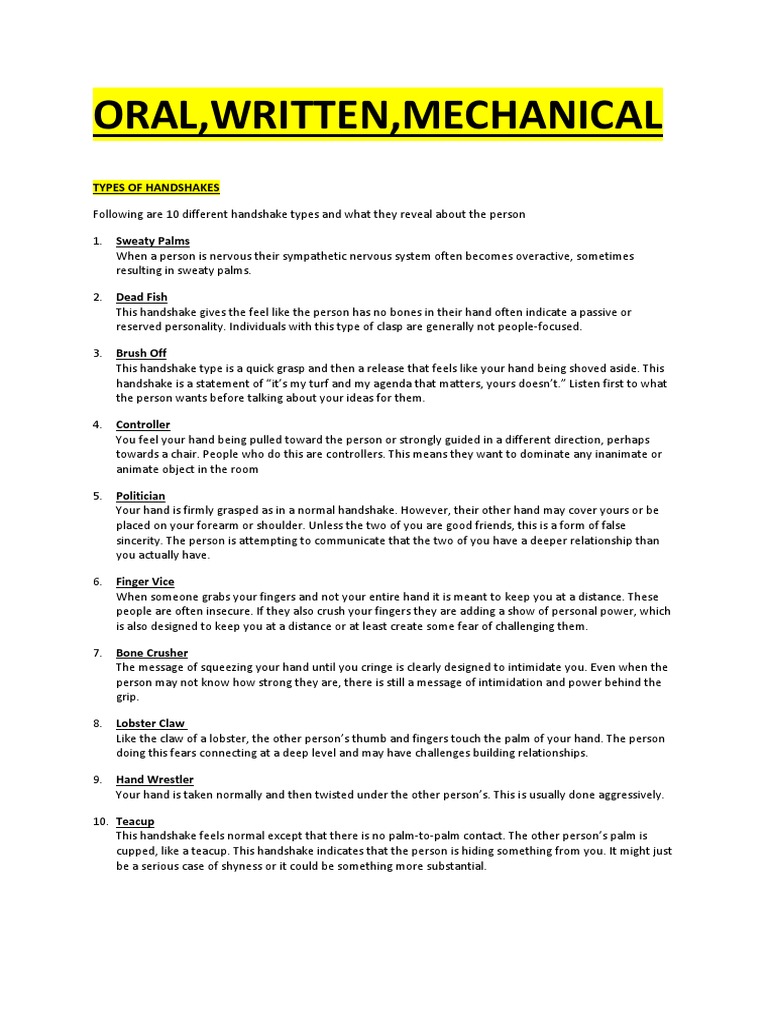 Types of Handshakes and Their Meanings | PDF | Intimate Relationships ...