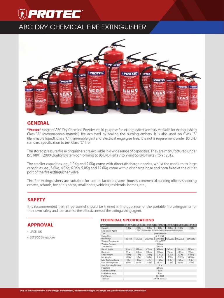 ABC Dry Chemical Fire Extinguisher Specs | PDF | Manufactured Goods ...