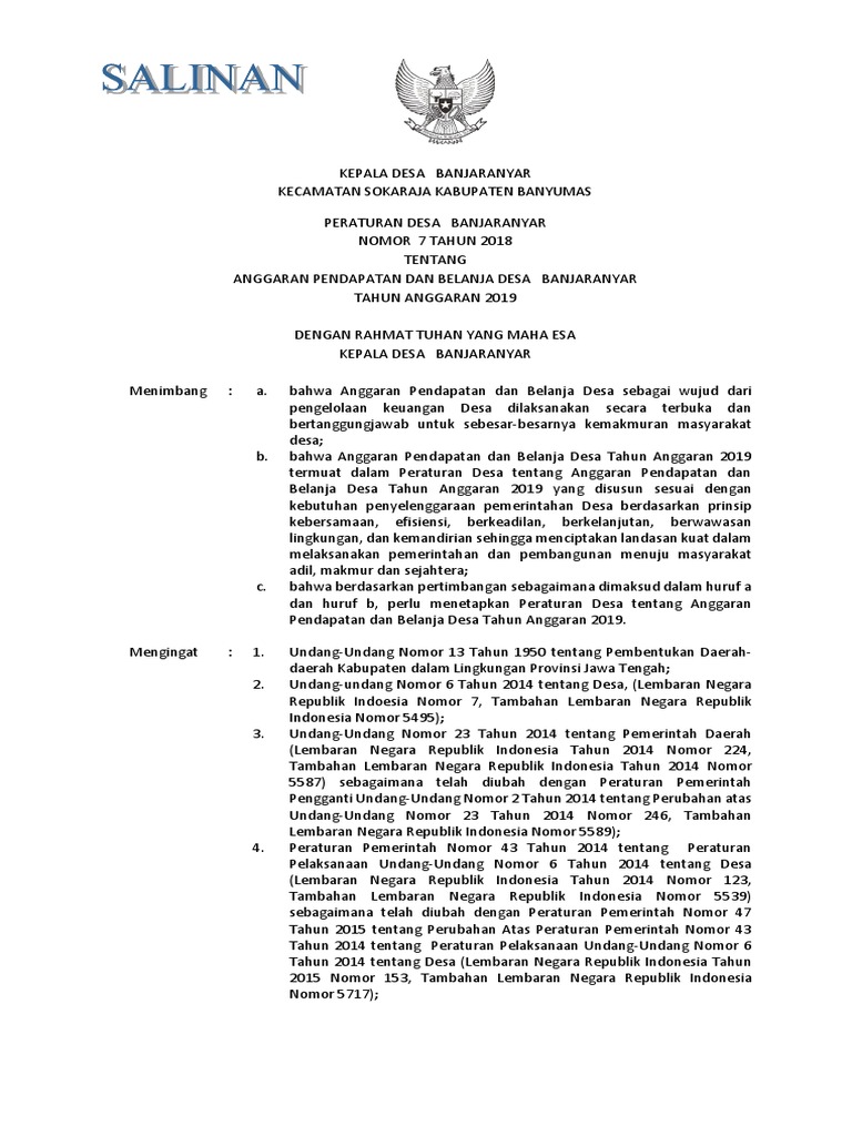 Perdes No. 7 APBDes 2019 PDF | PDF