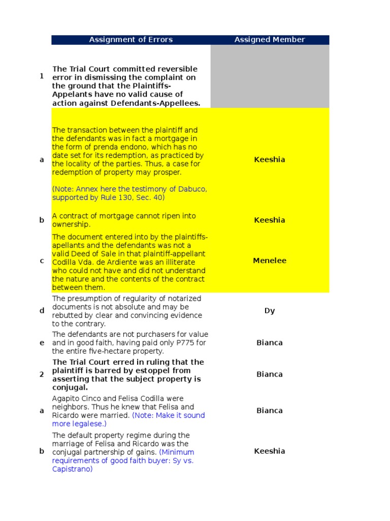Sample Appellant's Brief | PDF | Laches (Equity) | Mortgage Law