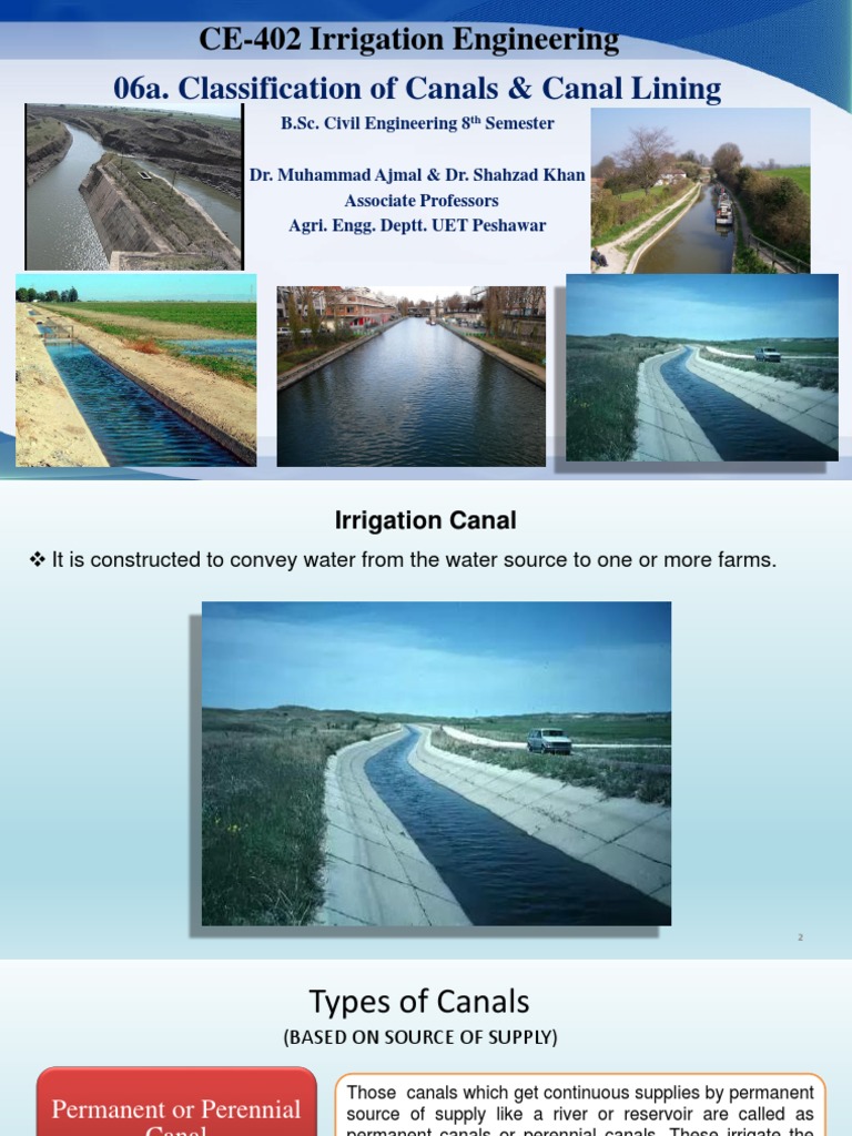 06a. Classification of Canals & Lining (WoN) | PDF | Canal | Drainage Basin