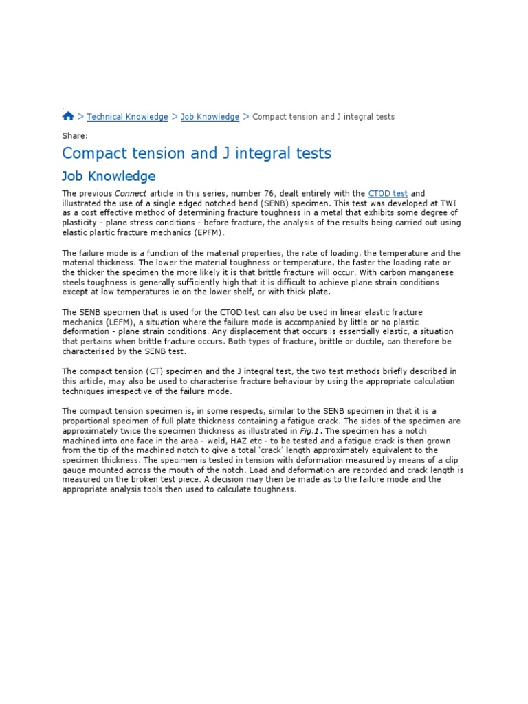 Compact Tension and J Integral Tests: Job Knowledge | Download Free PDF ...
