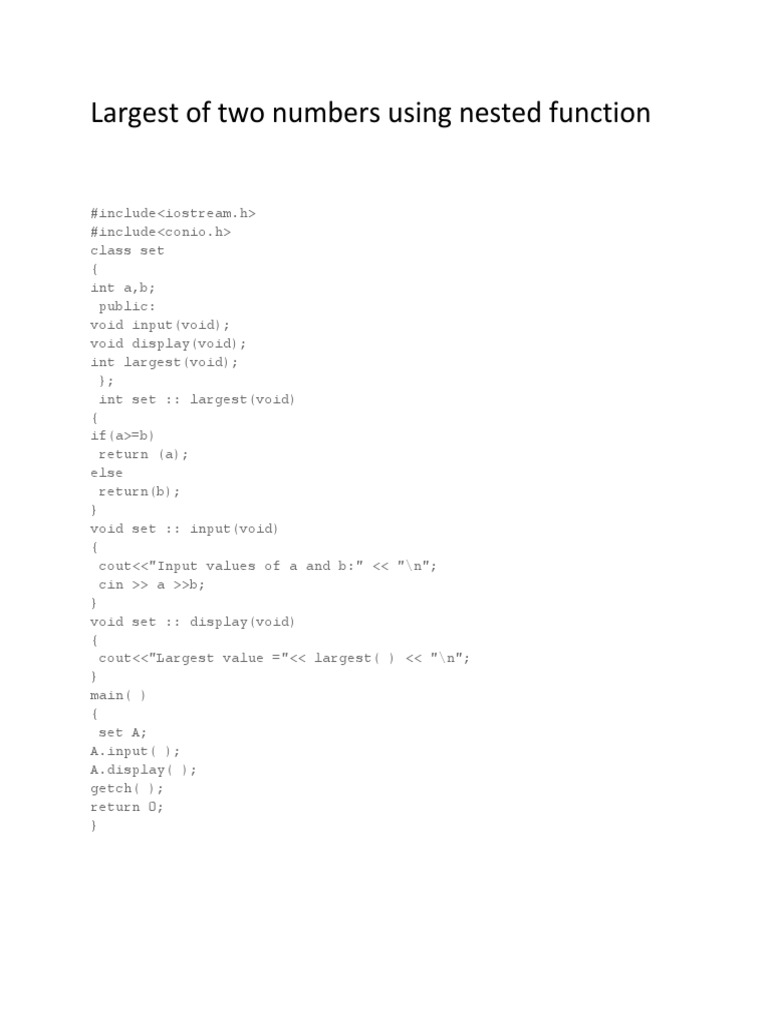 Largest of Two Numbers Using Nested Function | PDF | Constructor ...
