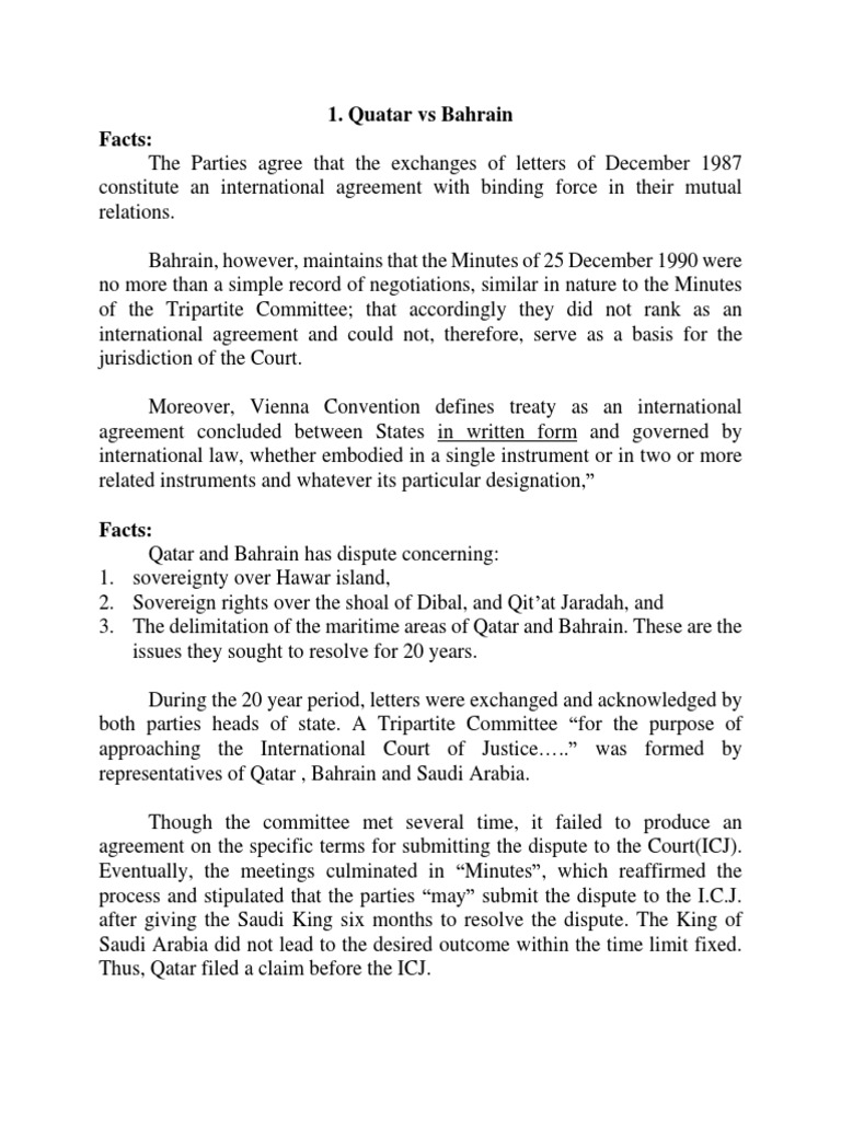 Quatar Vs Bahrain Facts | PDF | Treaty | Ratification