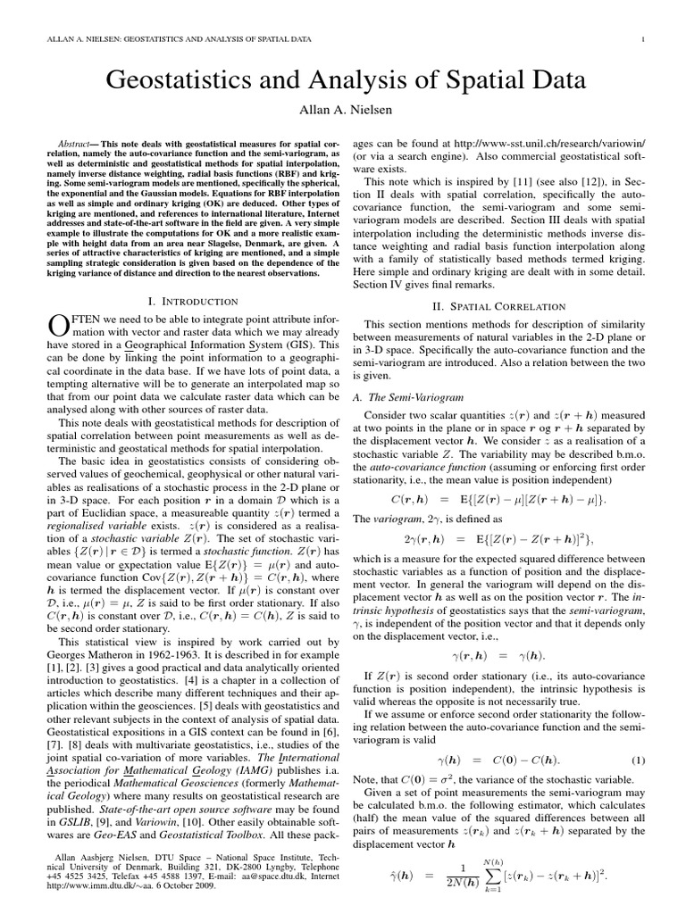 Geostatistics and Analysis of Spatial Data: Allan A. Nielsen | Download ...