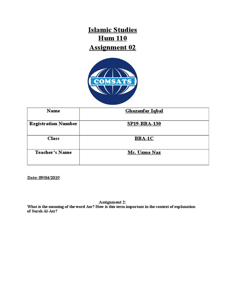Isl Assignment 2 | PDF | Surah | Religious Behaviour And Experience