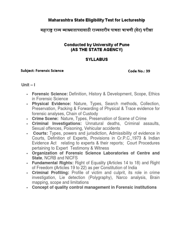 Forensic Science SET Syllabus | PDF | Forensic Science | Fingerprint