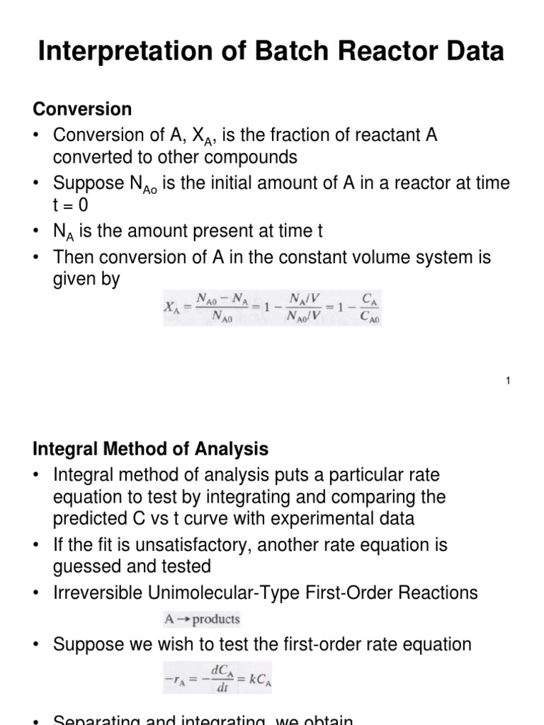 Interpretation of Batch Reactor Data: Conversion | PDF | Reaction Rate | Chemical Reaction ...