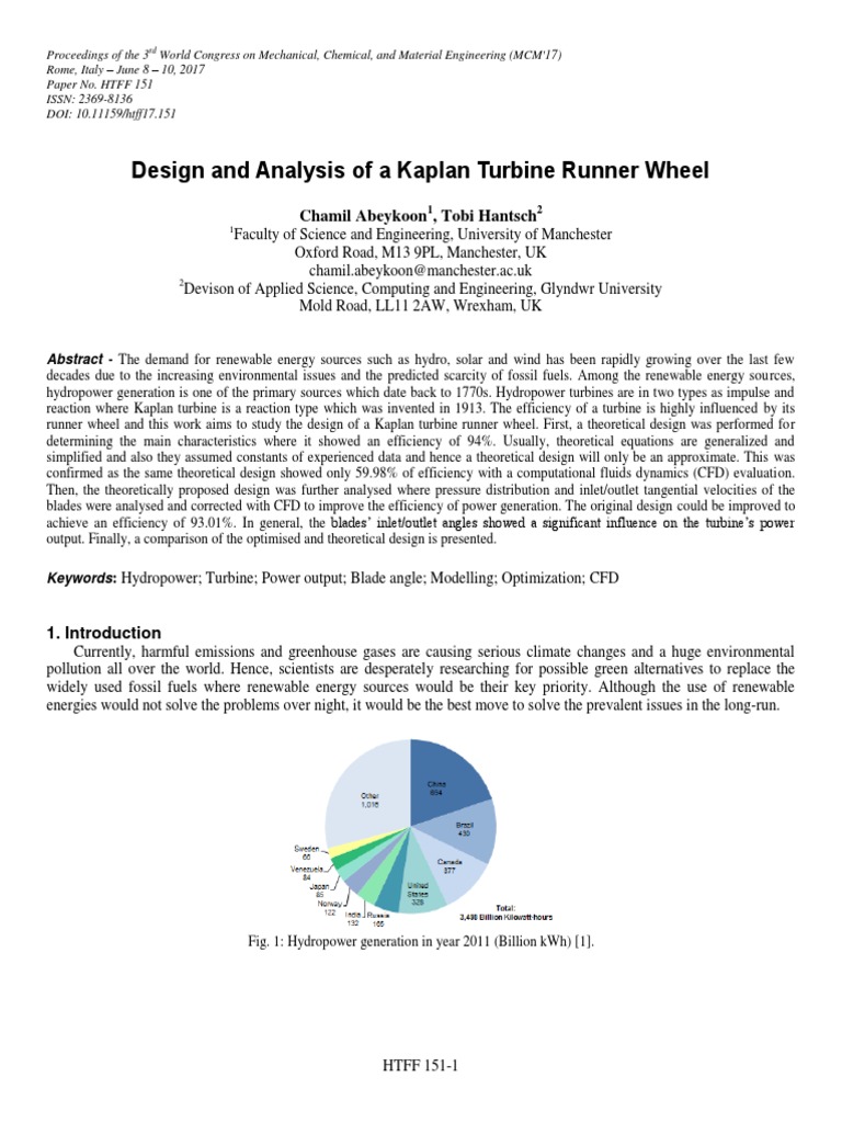 Design and Analysis of A Kaplan Turbine Runner Wheel | PDF ...