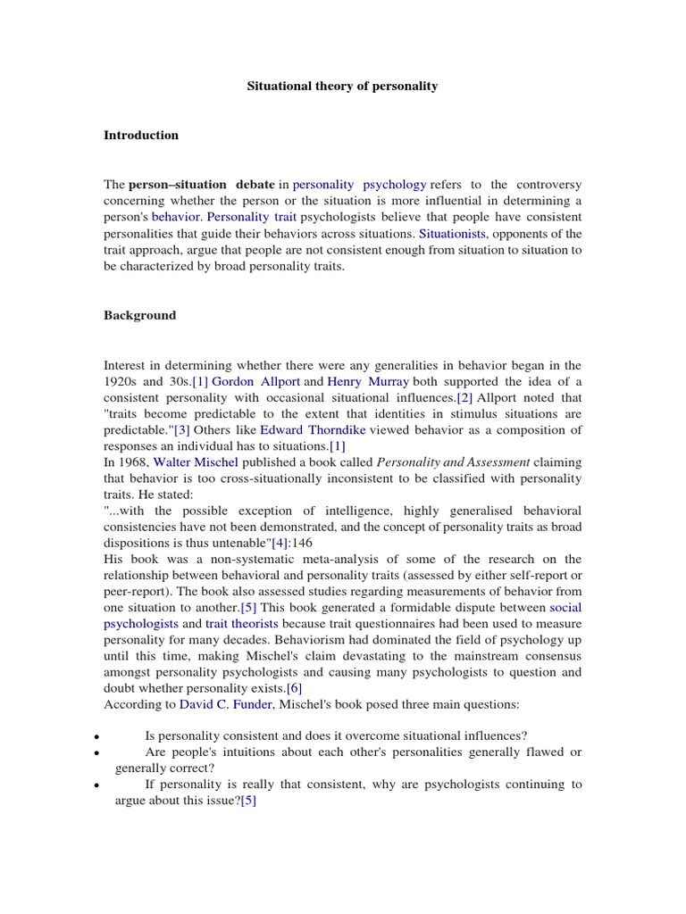 Situational Theory of Personality Debate | PDF | Psychology ...