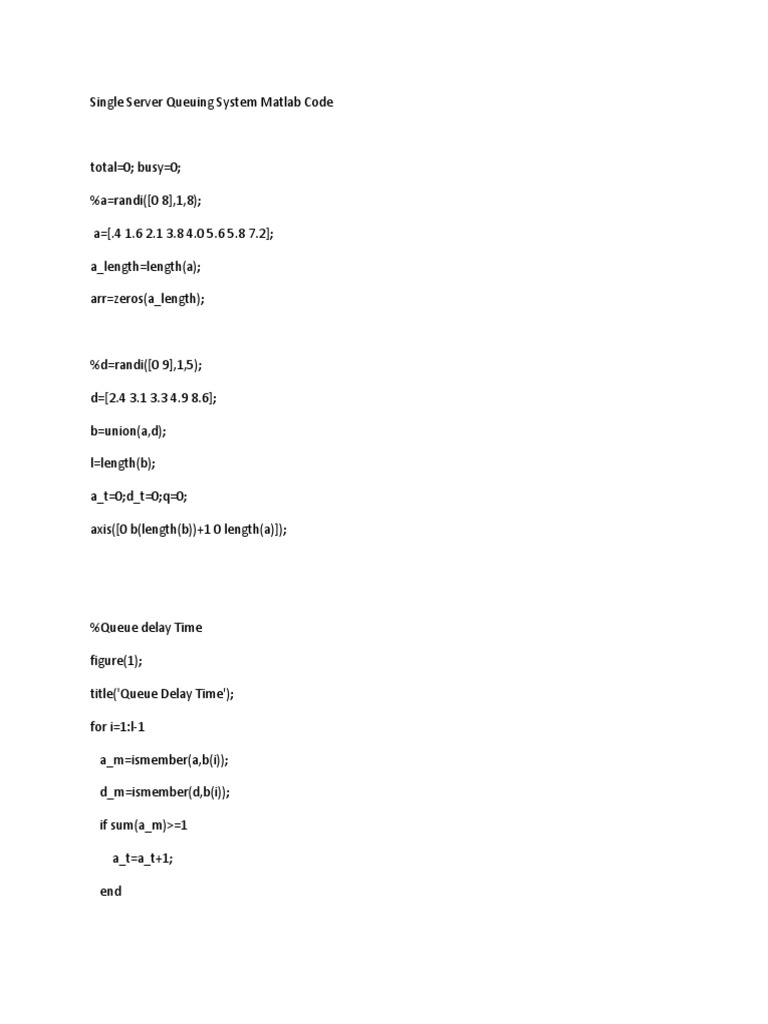 EXP 5 Single Server Queuing System Matlab Code | PDF
