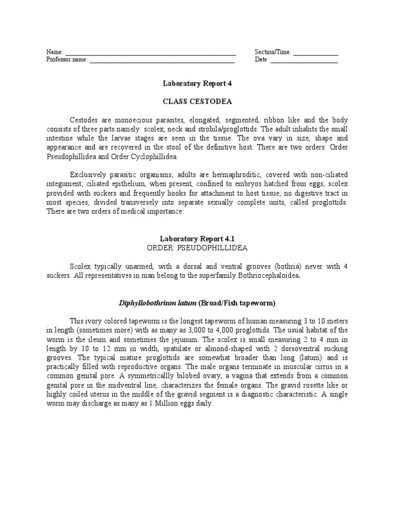 Para Lab3 Tapeworms | PDF | Wellness | Medical