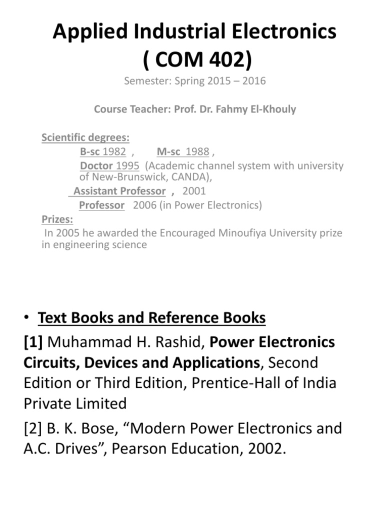 Industrial Electronics Course Guide | PDF | Power Electronics | Rectifier