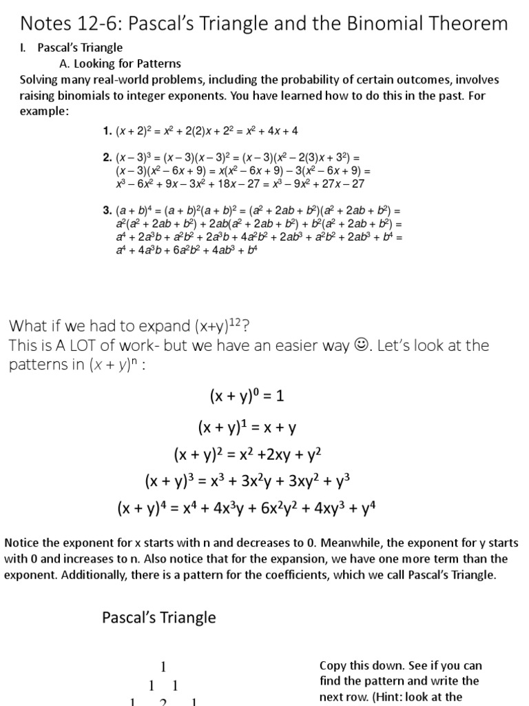 Pascal's Triangle & Binomial Expansion | PDF | Elementary Mathematics ...