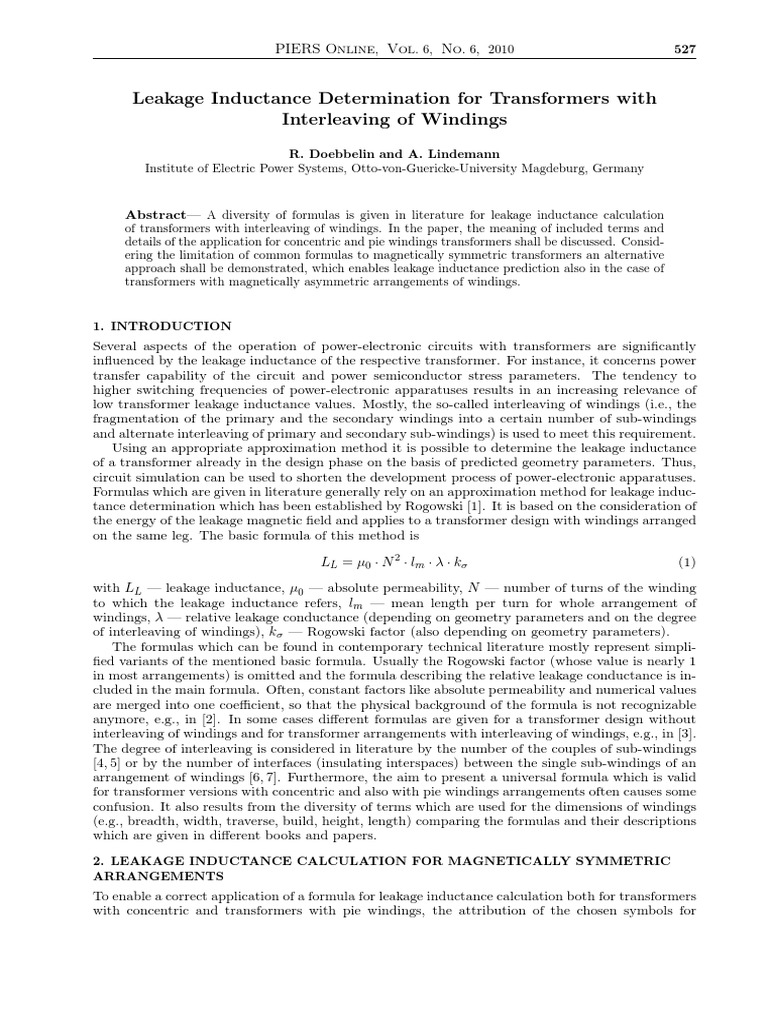 Leakage Inductance Determination For Transformers With Interleaving of ...