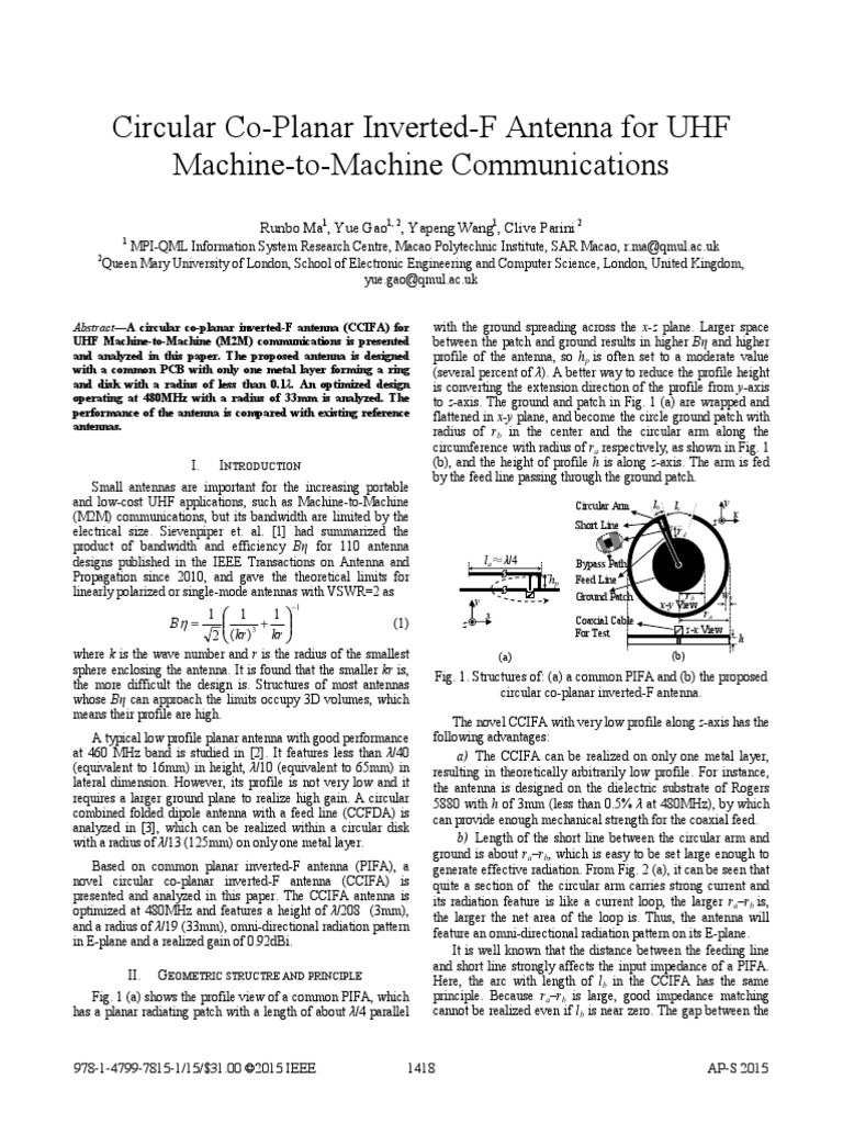 Circular Co-Planar Inverted-F Antenna For UHF Machine-to-Machine ...