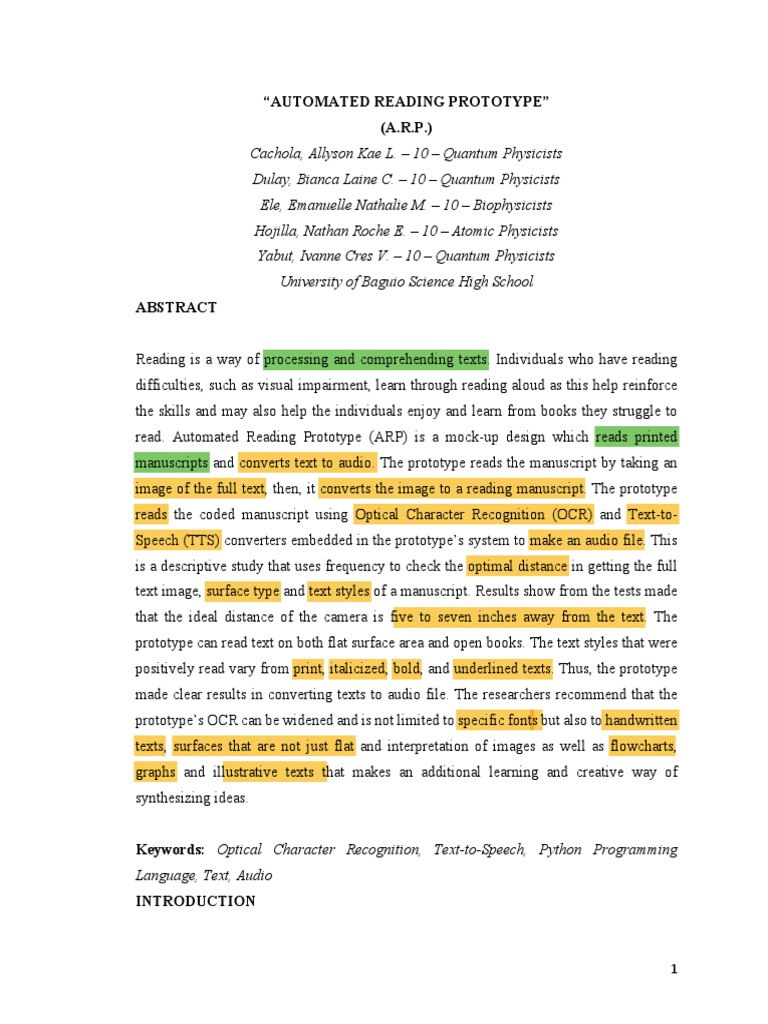 Automated Reading Prototype | PDF | Optical Character Recognition ...