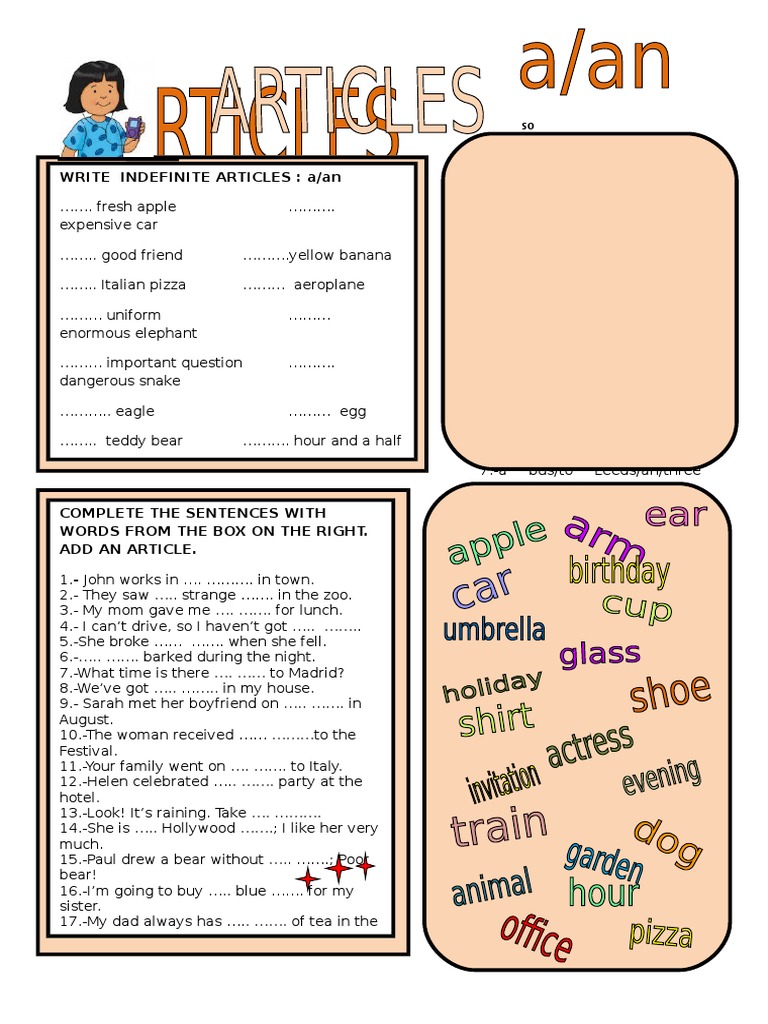 Indefinite Articles Fun Activities Games 41823 | PDF | Leisure