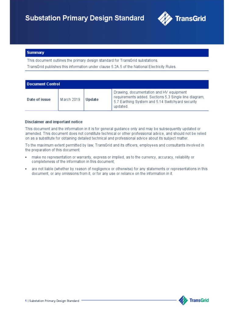 TransGrid Substation Design Standards | PDF | Electrical Substation ...