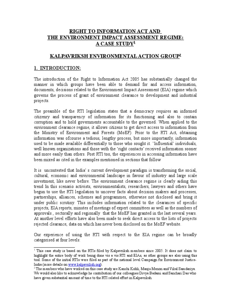 RTI Case Study On EIA | PDF | Environmental Impact Assessment | Social ...
