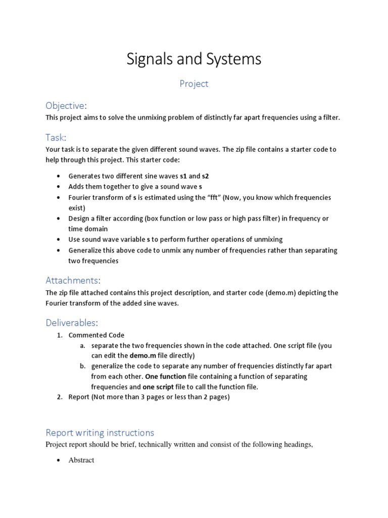 Signals and Systems: Project Objective | PDF | Low Pass Filter ...