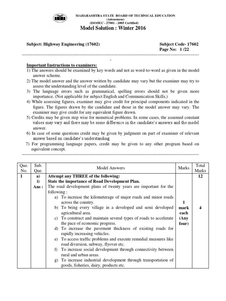 2016 Winter Model Answer Paper PDF | PDF | Road | Road Surface