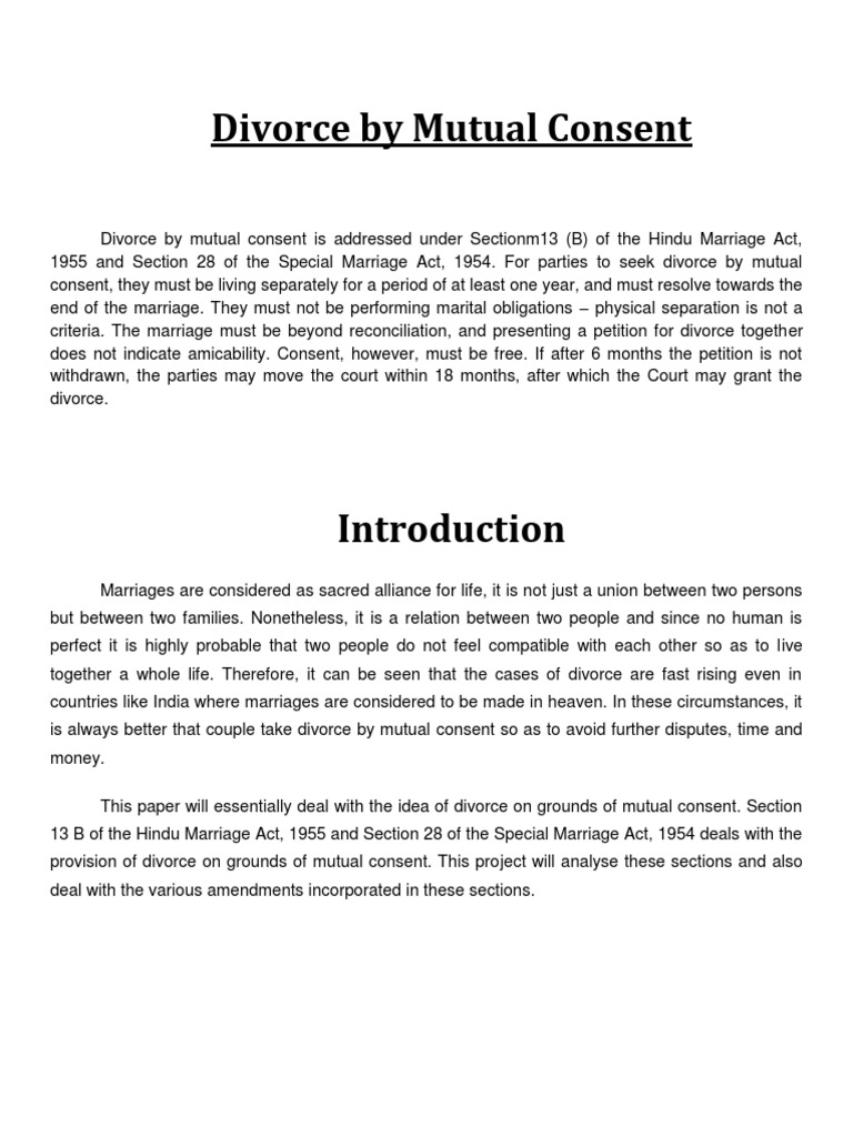 Divorce By Mutual Consent Pdf Divorce Supreme Courts