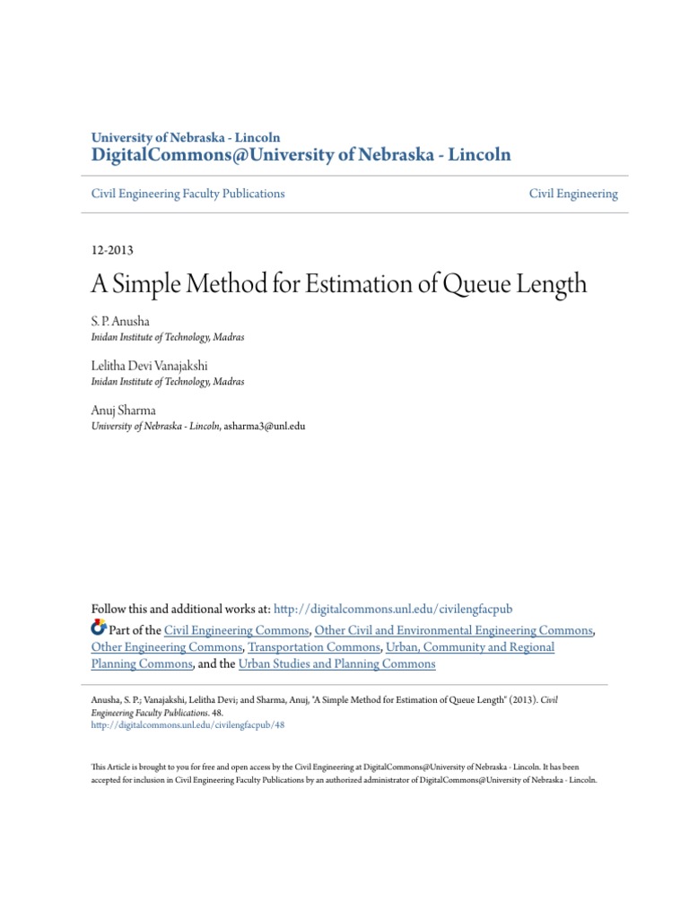 A Simple Method For Estimation of Queue Length: Digitalcommons ...