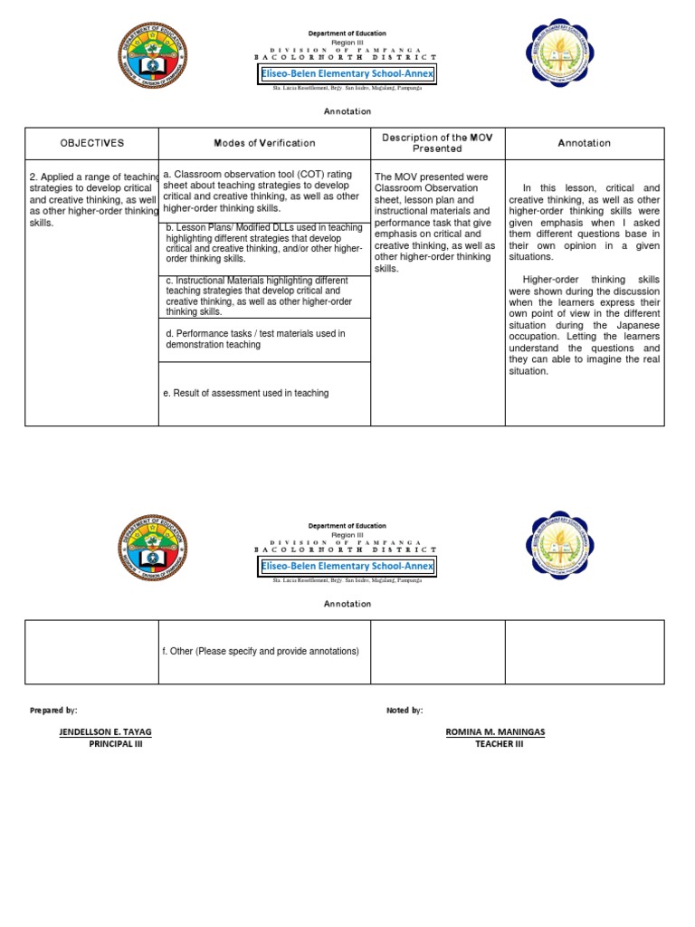Annotations Cot 1 Kra 1 Obj.3 MHINEZ | PDF | Lesson Plan | Creativity