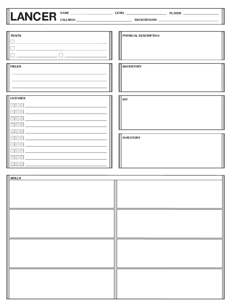 Lancer: Name Callsign Level Background Player | PDF