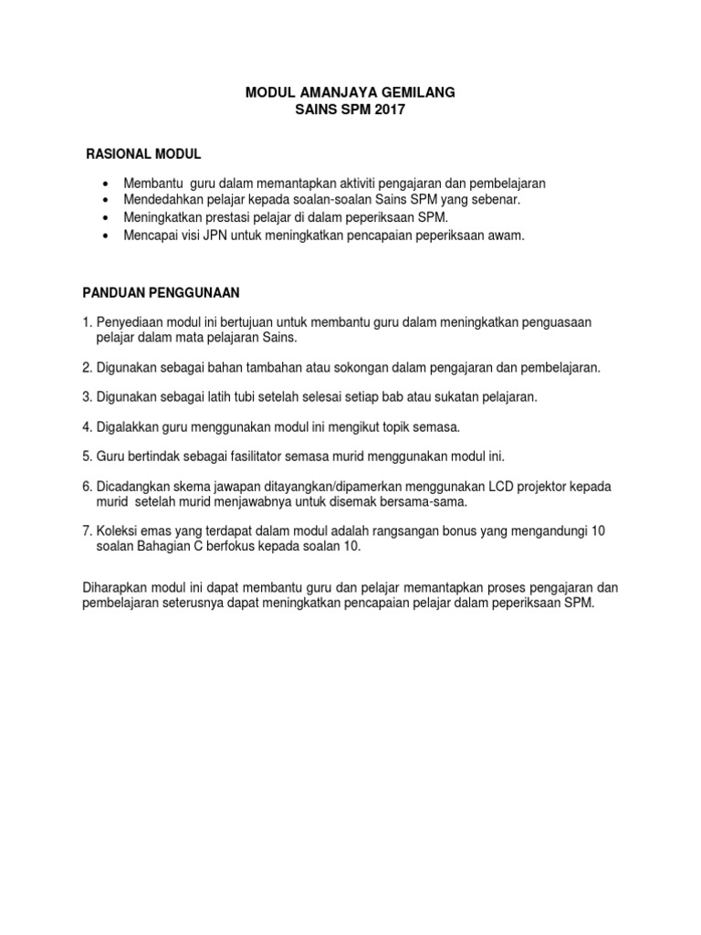 Panduan Penggunaan Modul Sains SPM | PDF