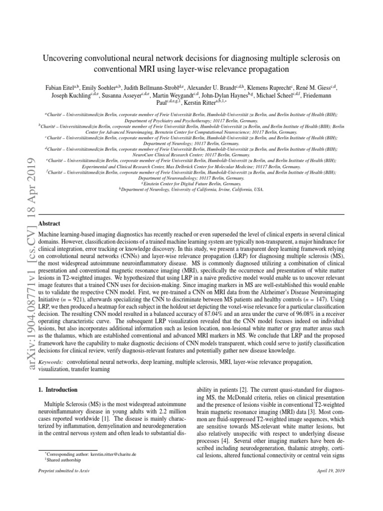 Uncovering Convolutional Neural Network Decisions For Diagnosing Multiple Sclerosis On ...