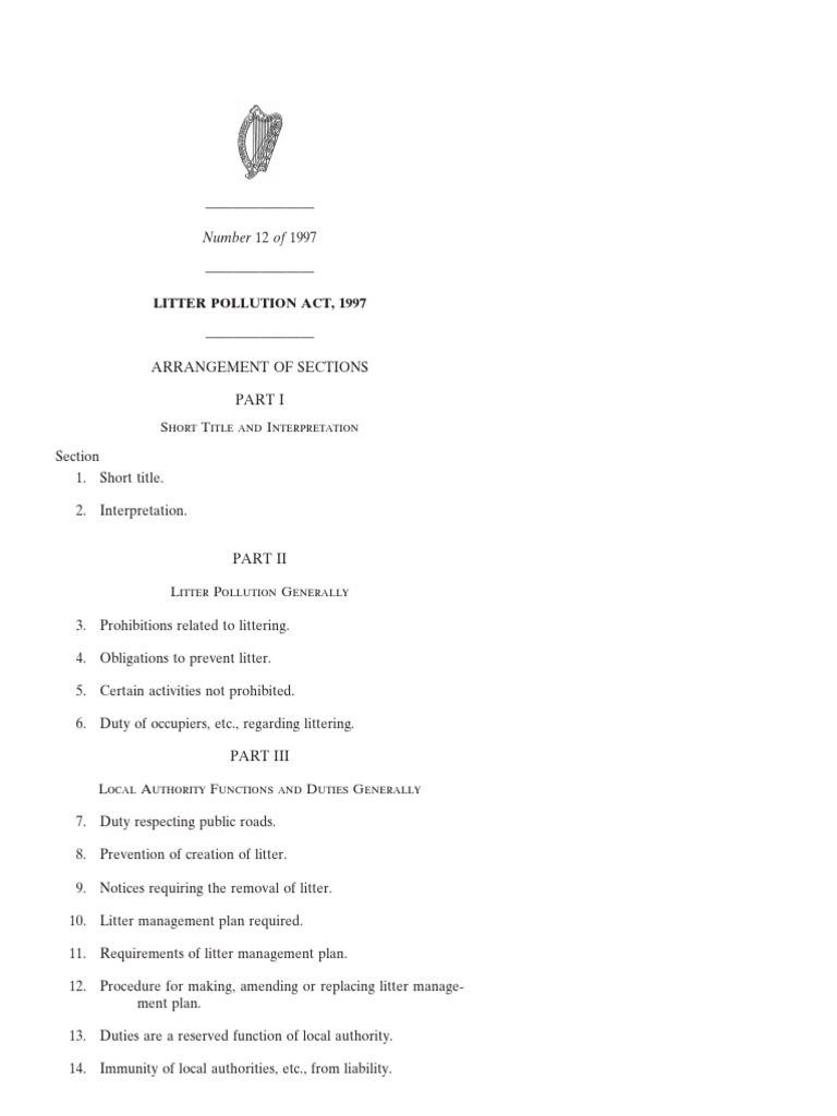 Number 12 of 1997: Litter Pollution Act, 1997 | PDF | Local Government ...